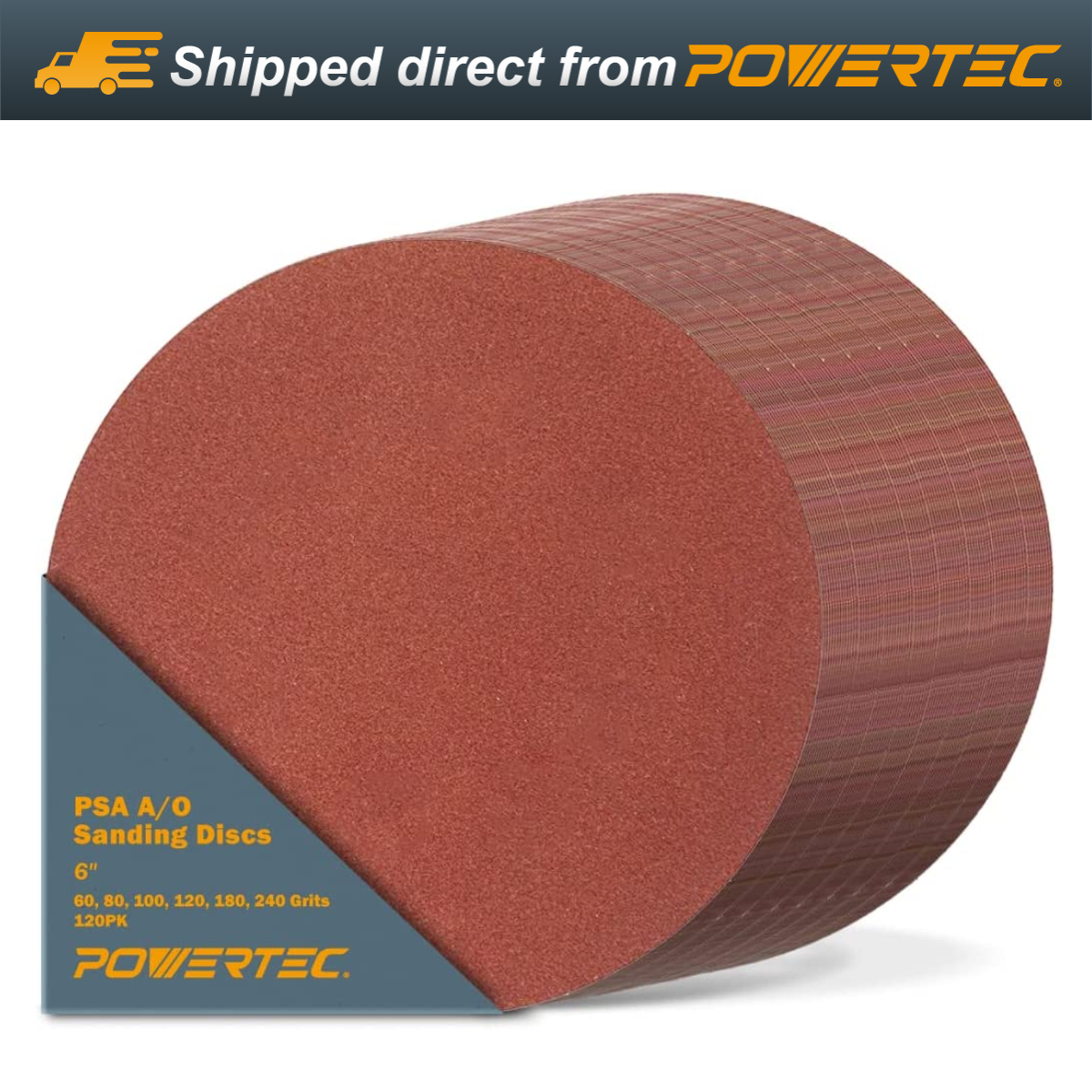 POWERTEC 110262 6 Inch PSA Sanding Discs, 60/80/100/120/180/240 Grit ...