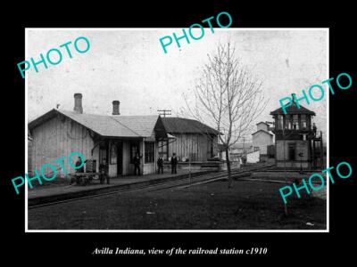 OLD POSTCARD SIZE PHOTO OF AVILLA INDIANA THE RAILROAD DEPOT STATION ...
