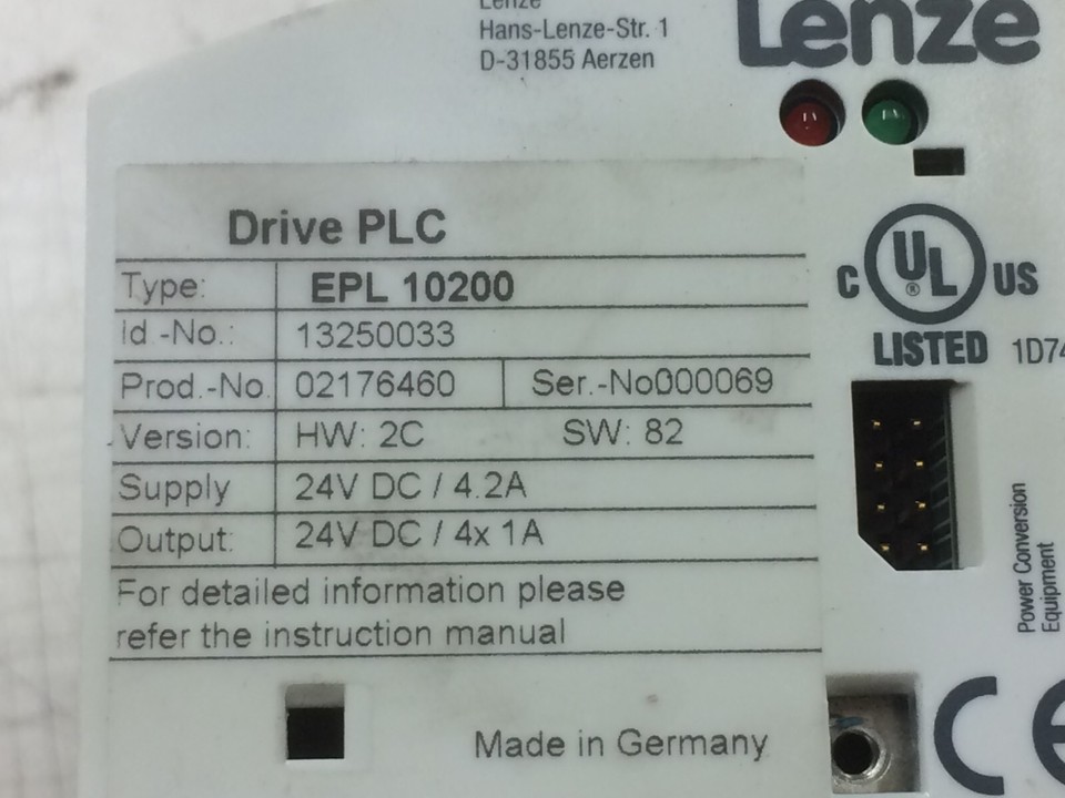 LENZE EPL-10200 PLC DRIVE W/ EPZ-10202 EXTENSION BOARD 02 NO FRONT ...
