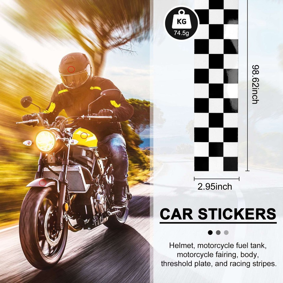 3 inch Black/White Checkered Decal Tape Car motorcycle Bike Tank ...