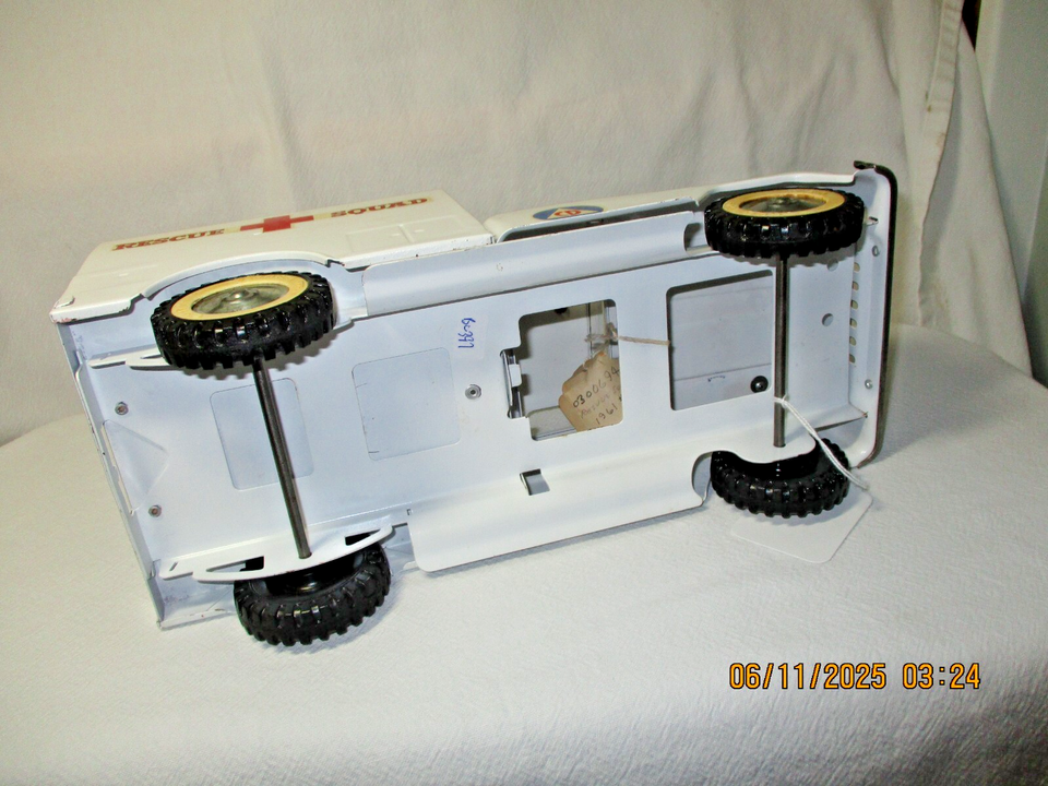 VINTAGE TONKA TOYS 1950s-60s PRESSED STEEL RESCUE SQUAD TRUCK WITH BOAT ...