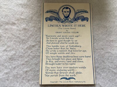 Lincoln Wrote It Here, by Grant Colfax Tullar Vintage Postcard | eBay
