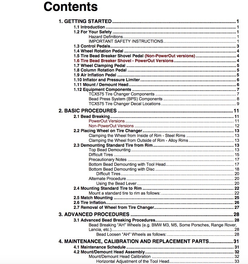 Hunter TCX575 Series Tire Changer Operating Instructions Manual ...
