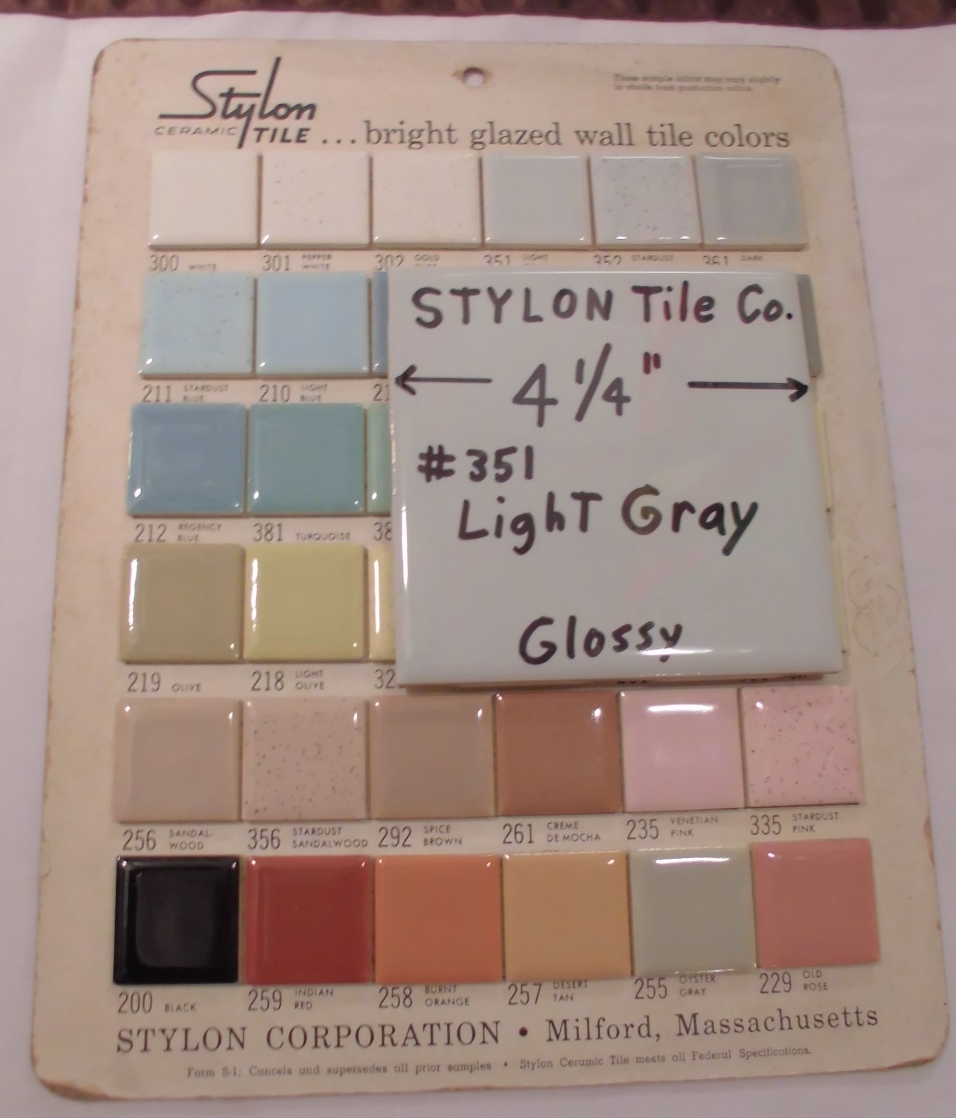 1 pc. *Light Gray* 4-1/4" Glossy Ceramic Tile by Stylon Tile Co. New ...