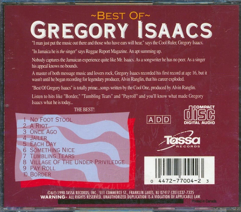 Gregory Isaacs - Best Of Gregory Isaacs - 044727700423 - CD 44727700423 ...