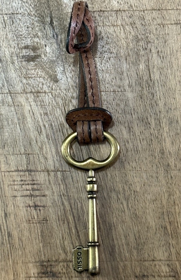 Vintage Fossil Brass Skeleton Key Bag Charm Replacement - Leather Strap ...