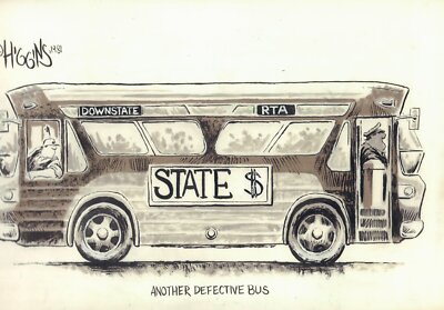 State $ Defective Bus Downstate RTA Newspaper Cartoon - 1981 art by ...