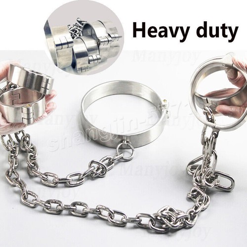 New Lockable Stainless Steel Neck Collar Handcuffs Wrist Ankle Cuff Leg ...