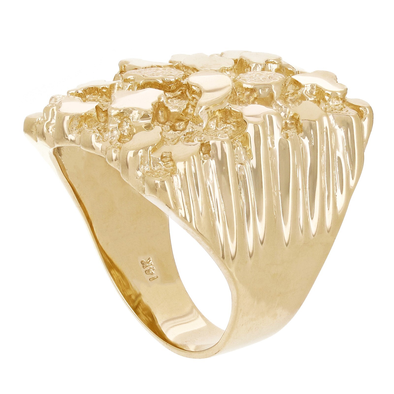 Men's 14k Yellow Gold Solid Big Rectangle Nugget Ring Size 7.5 - 20.5 ...
