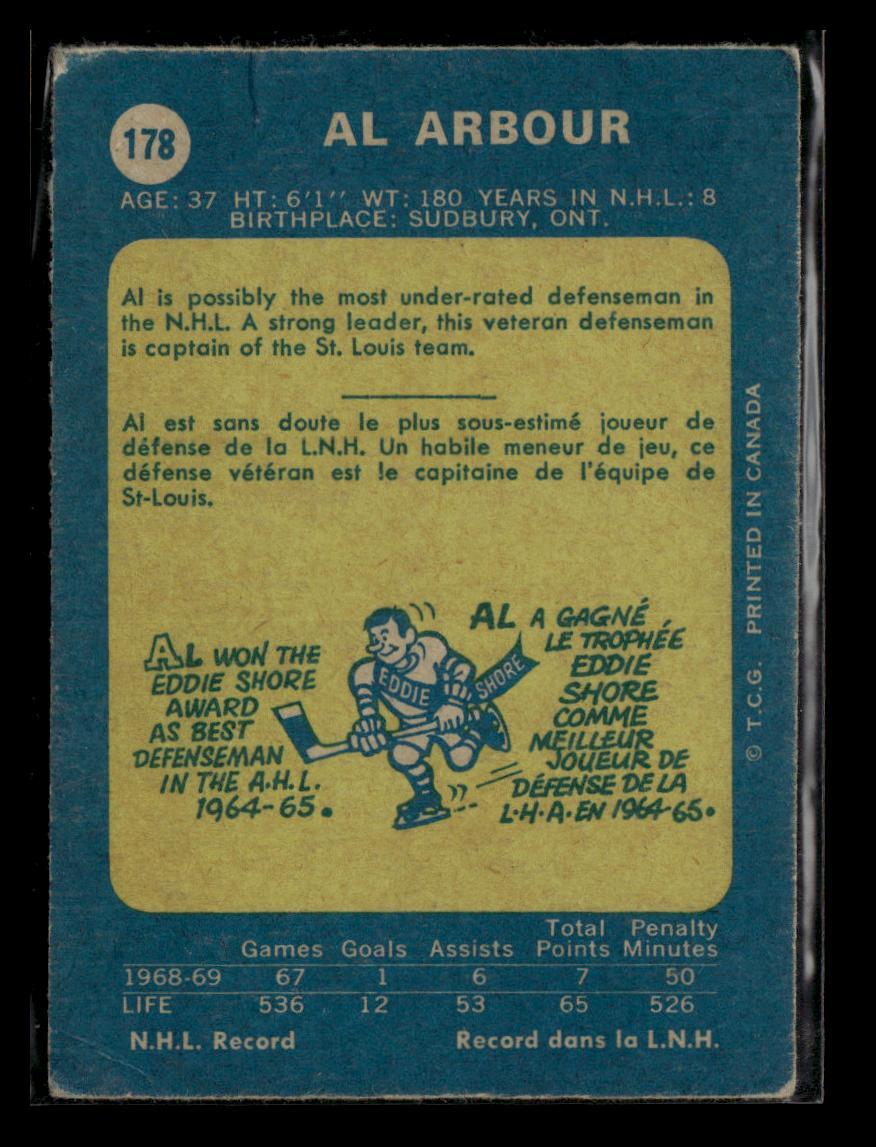 1969-70 O-Pee-Chee #178 Al Arbour | eBay