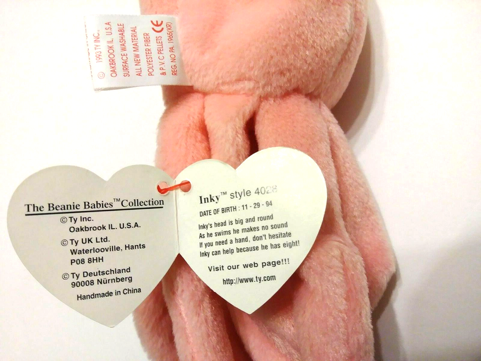 VALENTINES DAY BEANIE BABIE BY TY WARNER "INKY " THE PINK OCTOPUS/WITH ...