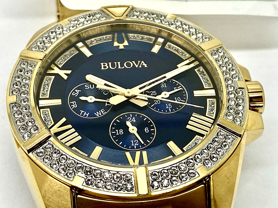 Bulova Men's Watch 98C128 Octava Crystal Gold Tone Blue Dial 42mm NO ...