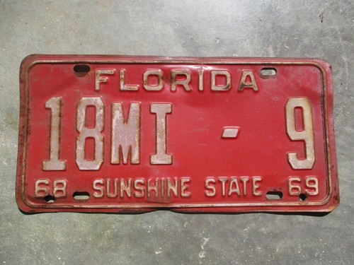 Florida 1968 / 69 license plate # 18MI - 9 | eBay