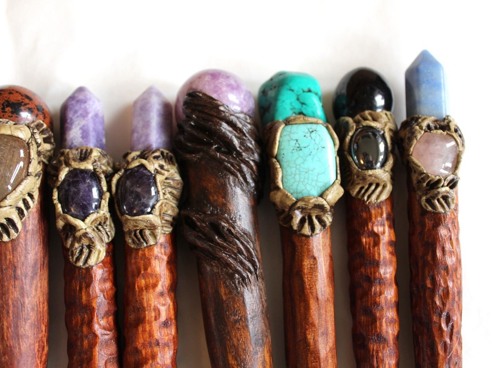 Magic wands, collection of 21 crystal and wood wands, spell casting and ...