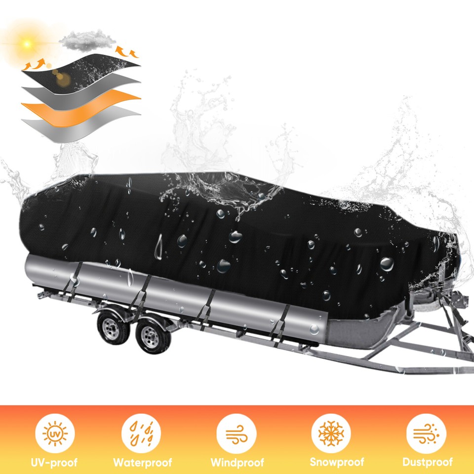 17-20ft Heavy Duty Pontoon Boat Cover Waterproof Marine Grade Anti-Rust ...