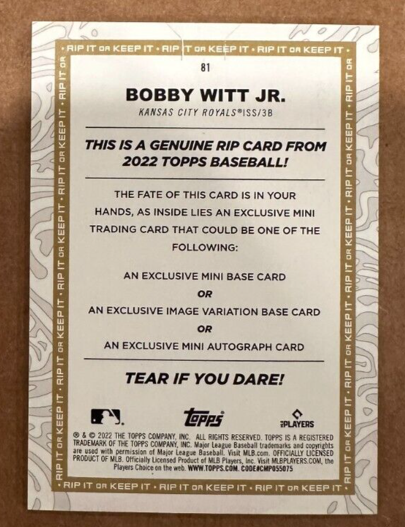 2022 Topps Rip Baseball #81 Bobby Witt Jr. Rookie card UNRIPPED 83/99 ...