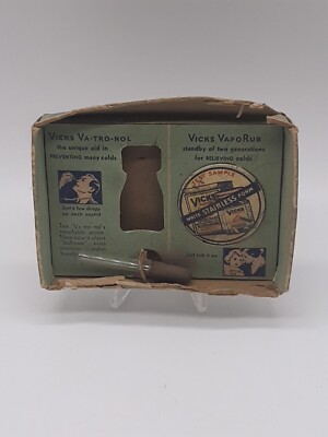 Vintage sample box Vicks VapoRub Glass Dropper Tin Missing Top And ...