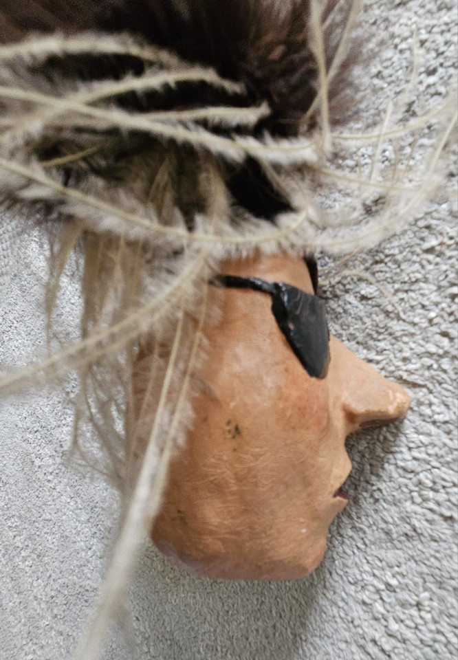 Plaster Handmade Painted Paper Mache Small Man Face Eye Patch Long Nose ...