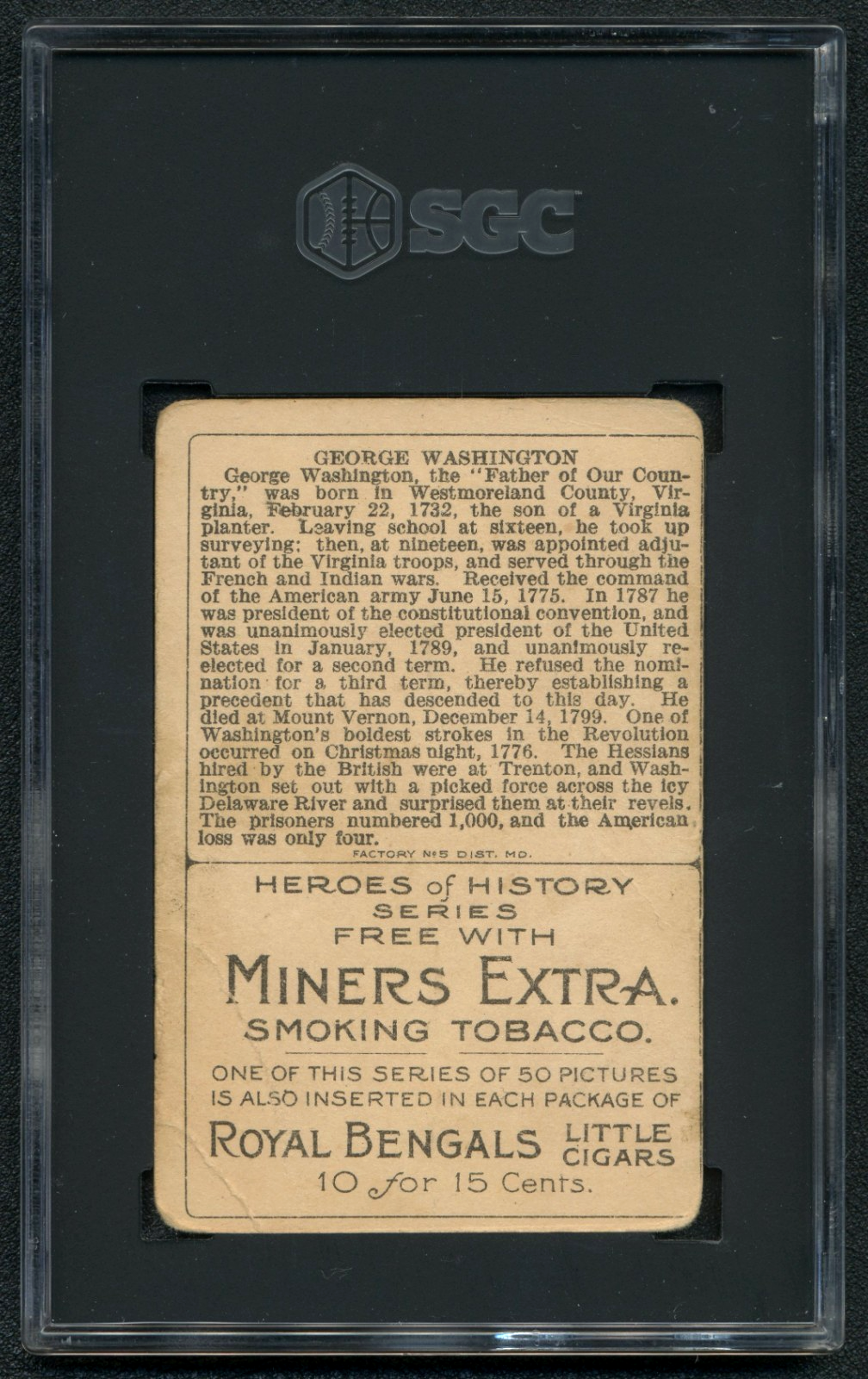 George Washington 1911 T68 Miners Extra SGC 1 Heroes of History Royal ...