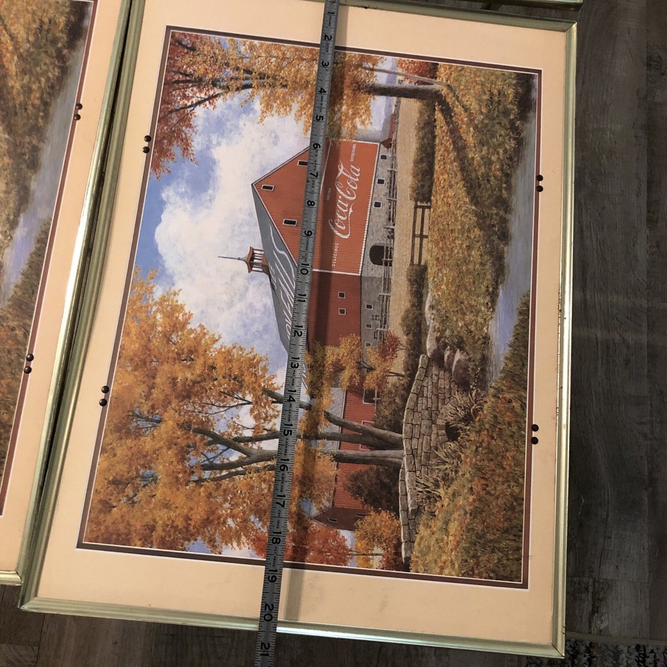 Coca Cola TV Trays With Stand Vintage Fall Barn Autumn Covered Bridge ...