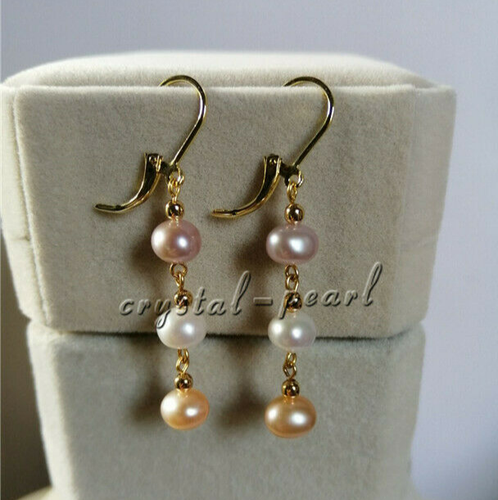 AAA natural 8-7 MM south sea white pink purple pearl earrings 14K GOLD | eBay