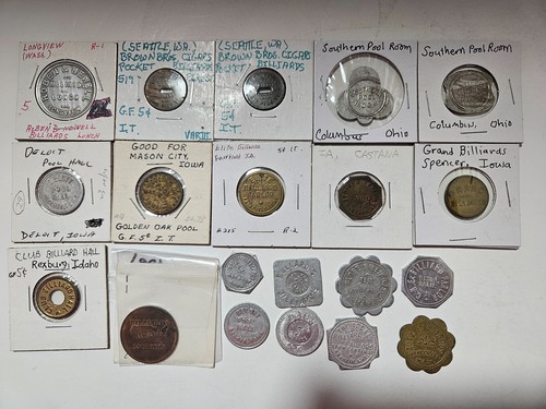 ~20 DIFFERENT US Billiard and Pool trade tokens 6 states Billiard ...