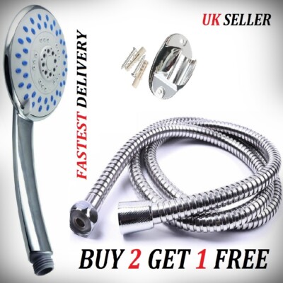 Universal SHOWER head 5 mode function chrome handset+hose pipe water ...