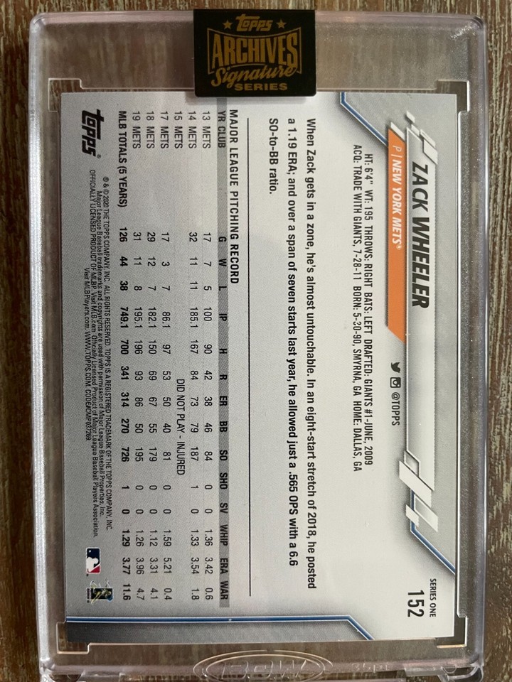 2022 Topps Archives Zack Wheeler Signature Series Auto Buy Back ...