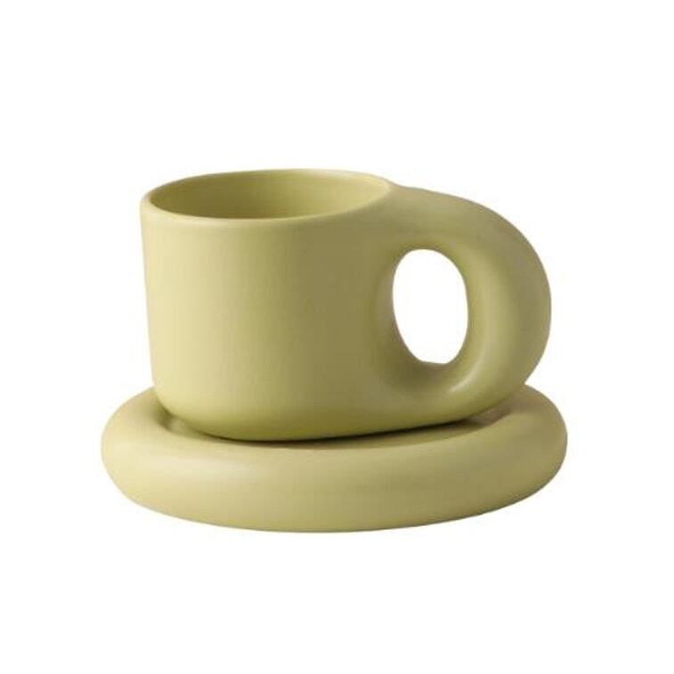 Ceramic Coffee Mug Multicolor with Plate and Big Handle -Perfect Tea ...