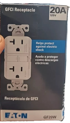 2 x Eaton 20-Amp 125-volt Slim GFCI Residential Decorator Outlet White ...