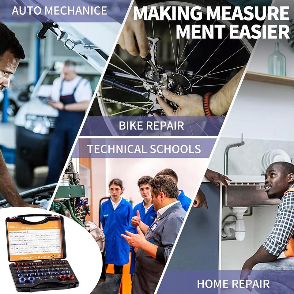 Nut and Bolt Thread Checker 44PCS Thread Gauge Set Screw Gauge ...