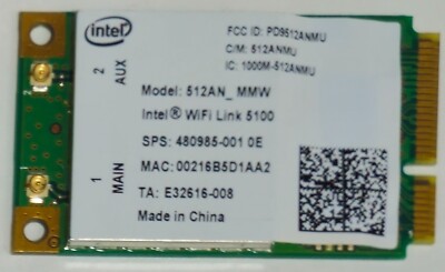 HP/Intel 5100 512AN_MMW 480985-001 Wireless N Dual Band Mini PCI-E WLAN ...
