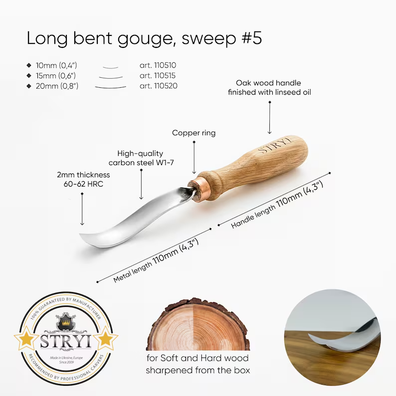 Long bent gouge 5 profile, Woodcarving tools STRYI, Carving gouge | eBay