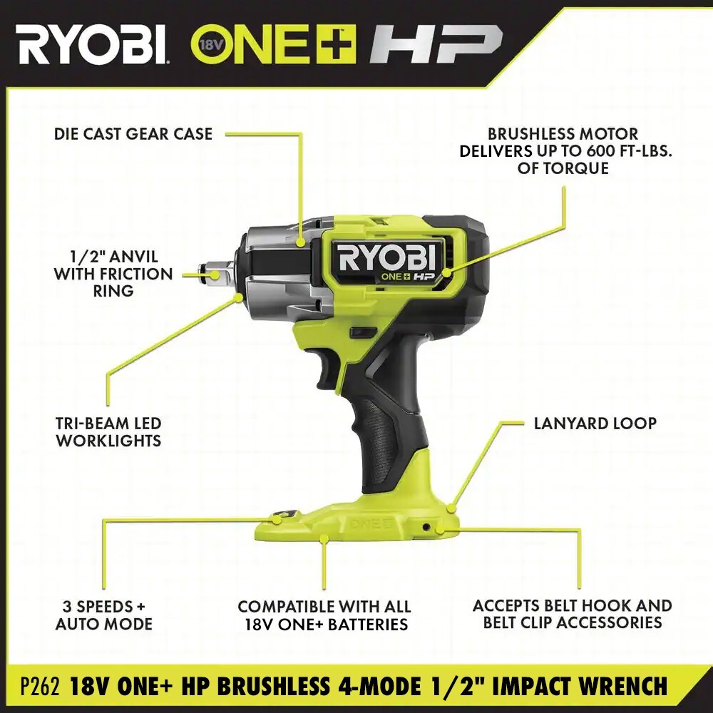 Ryobi P262 ONE+ HP Brushless Impact Wrench for sale online | eBay