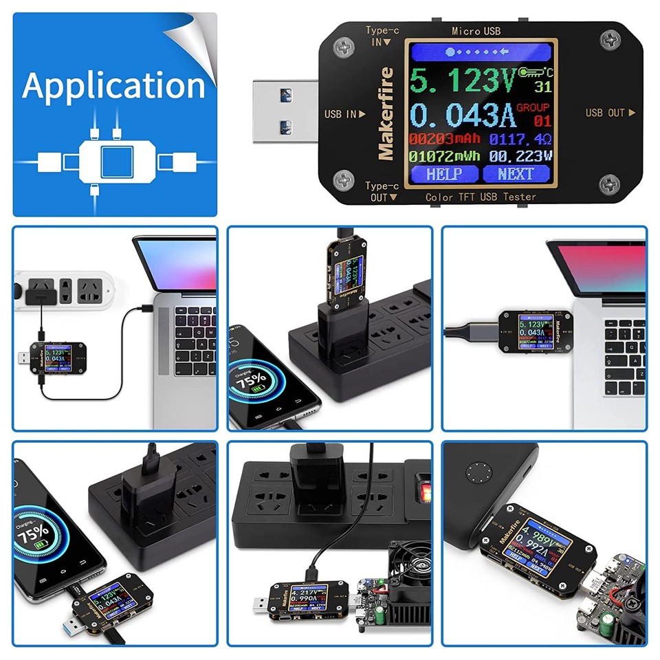USB PD Battery Power Tester Digital Type C Multimeter Voltmeter Voltage ...