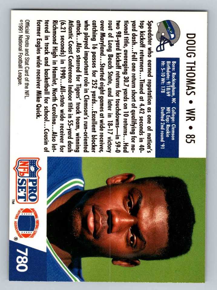 1991 Pro Set #780 Doug Thomas DC, RC Rookie Seattle Seahawks | eBay