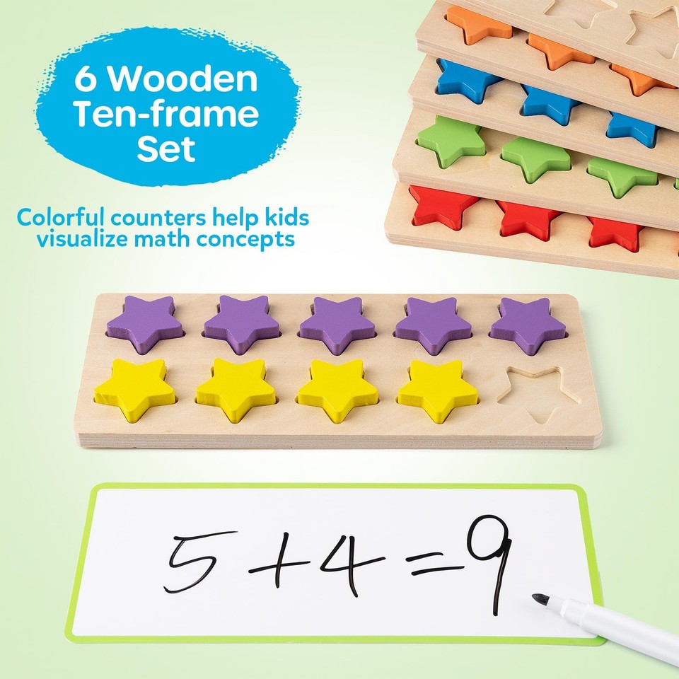 SYNARRY Wooden Ten-Frame Set Math Manipulatives for Kindergarten ...