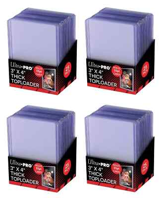 100 Ultra Pro 55pt 3" x 4" THICK TOPLOADERS 4 Packs of 25 Cards Top ...