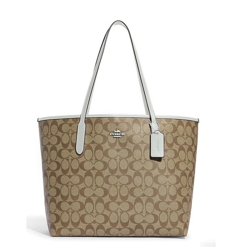 Coach (5696) Khaki Light Sage Coated Canvas City Tote Shoulder Handbag ...