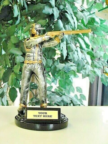 RESIN TRAP SHOOTING SCULPTURE RIFLE SKEET TROPHY AWARD FREE LETTERING M ...