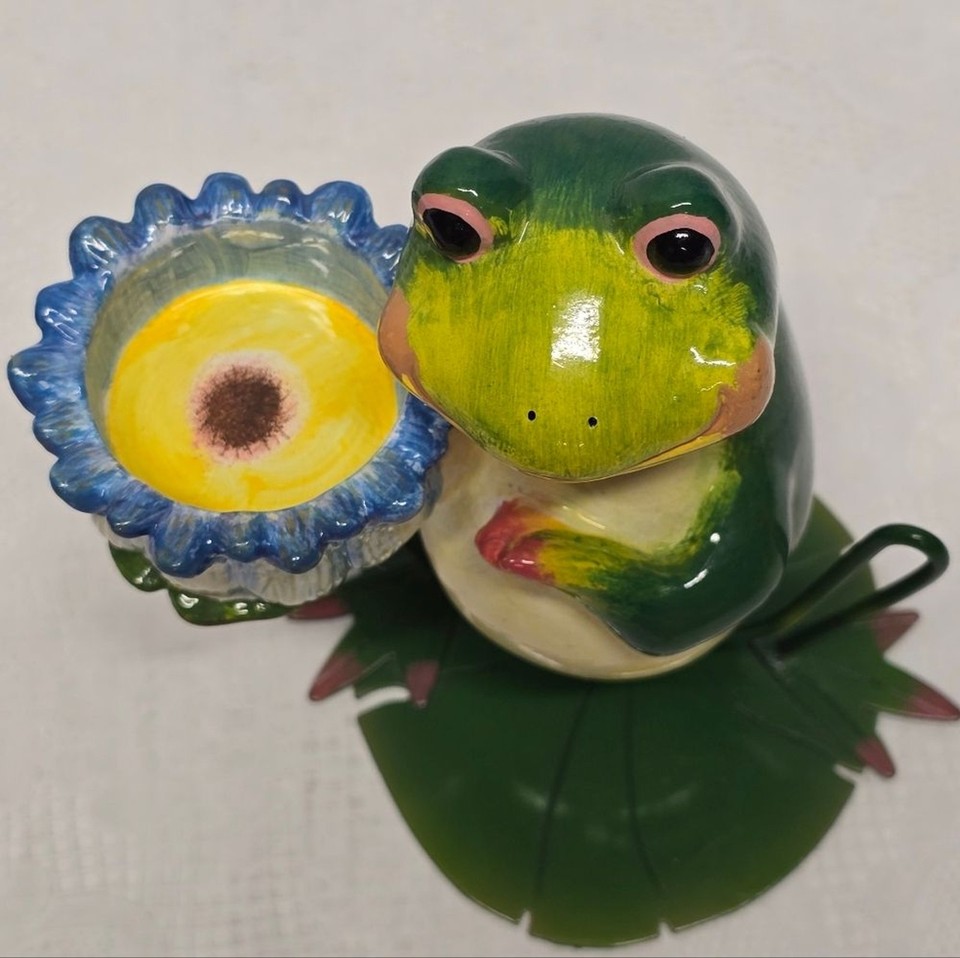 Garden Frog Tea Light Candle Holder Ceramic And Metal Village Farmhouse ...