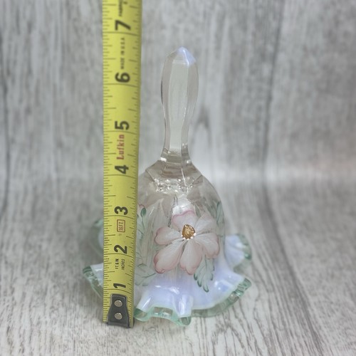 Ruffled Edge Opalescent Pink Fenton Bell Handpainted Signed Artist Jane ...