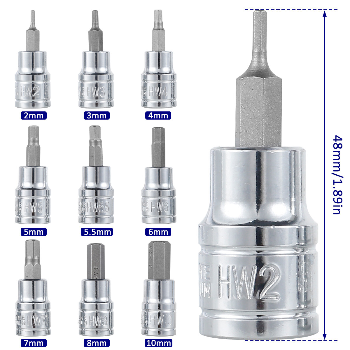 9Pcs Hex Bit Socket Set Sturdy Allen Key Sockets Professional 3/8inch ...