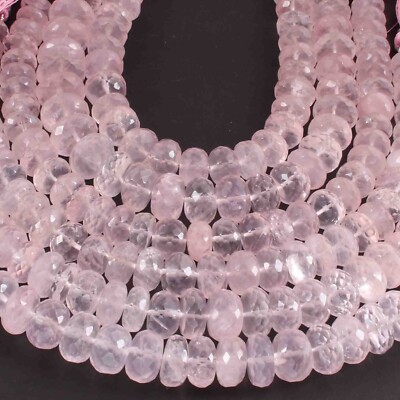 1 Long Strand Rose Quartz Faceted Rondells -Round Shape Rondells - 8mm ...