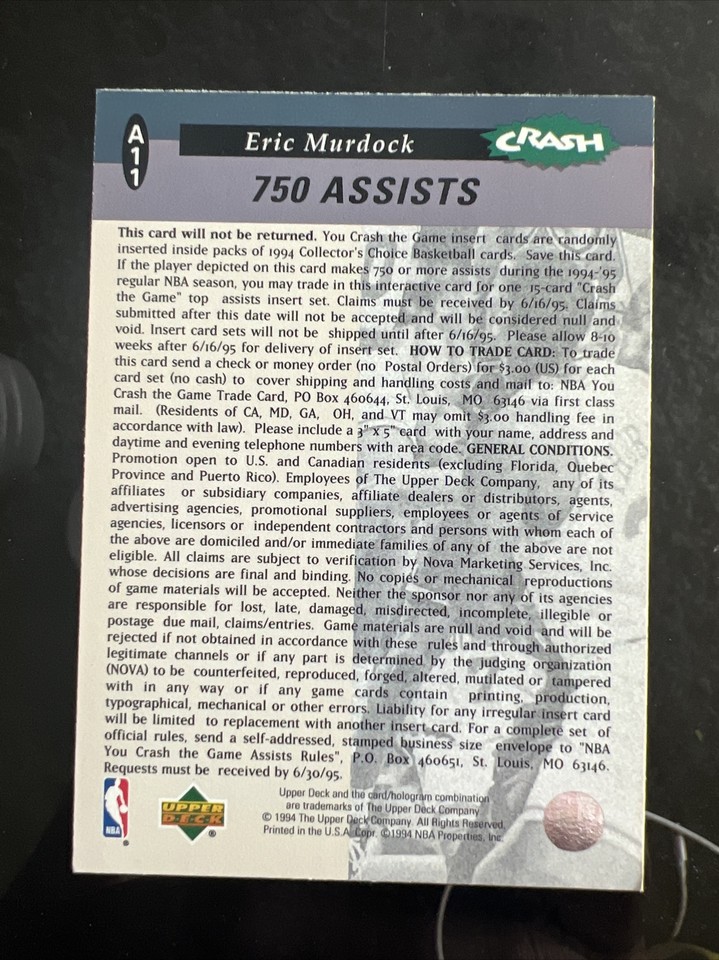 1994-95 Upper Deck Collectors Choice You Crash The Game - ERIC MURDOCK ...