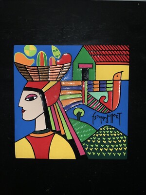 Fernando Llort Salvadoran Signed Art Ceramic Tile Decor “La Vendedora ...