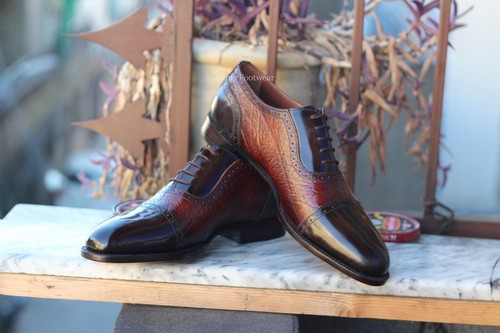 Goodyear Welted Chocolate Brown Leather Oxford Lace Up Toe--Cap Formal ...