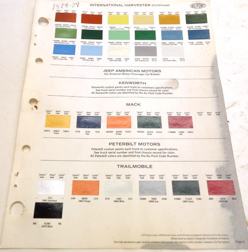 1978 Mack International Harvester Truck Piant chip Card Chart Exterior ...