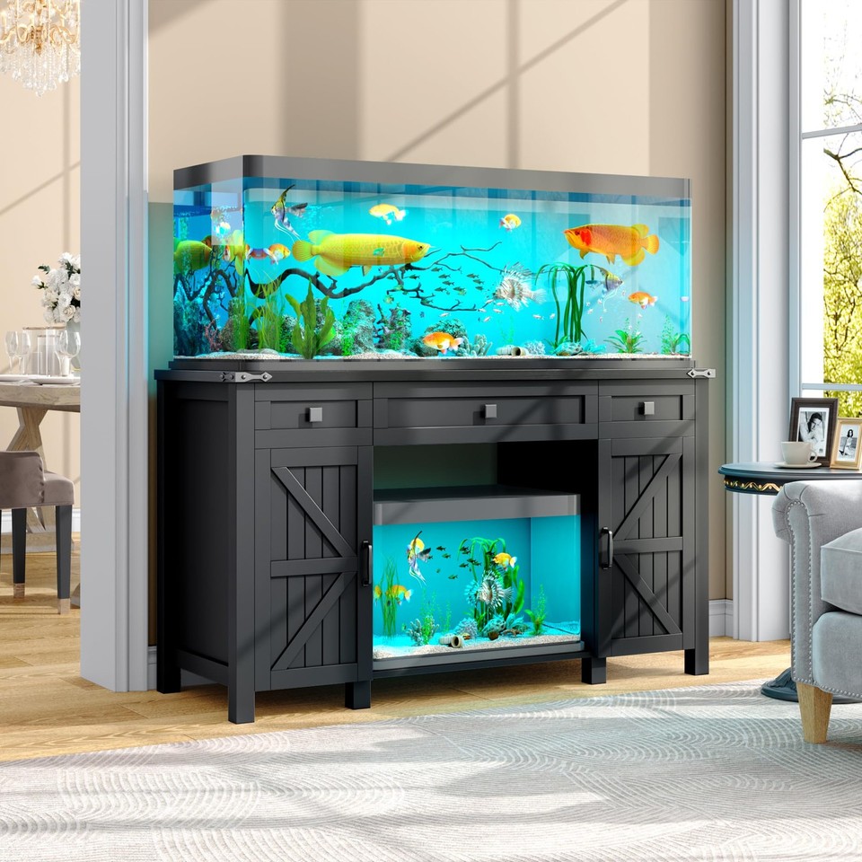 Farmhouse 55-75 Gallon Fish Tank Stand with Power Outlet, Aquarium ...