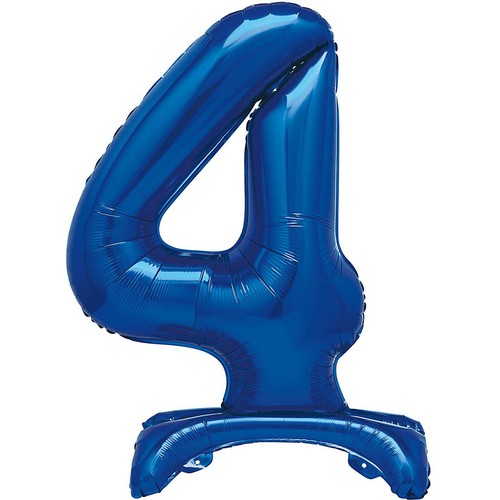 Blue Number 4 Four Shaped Foil Air Fill Stand Up Balloon 76cm Party ...